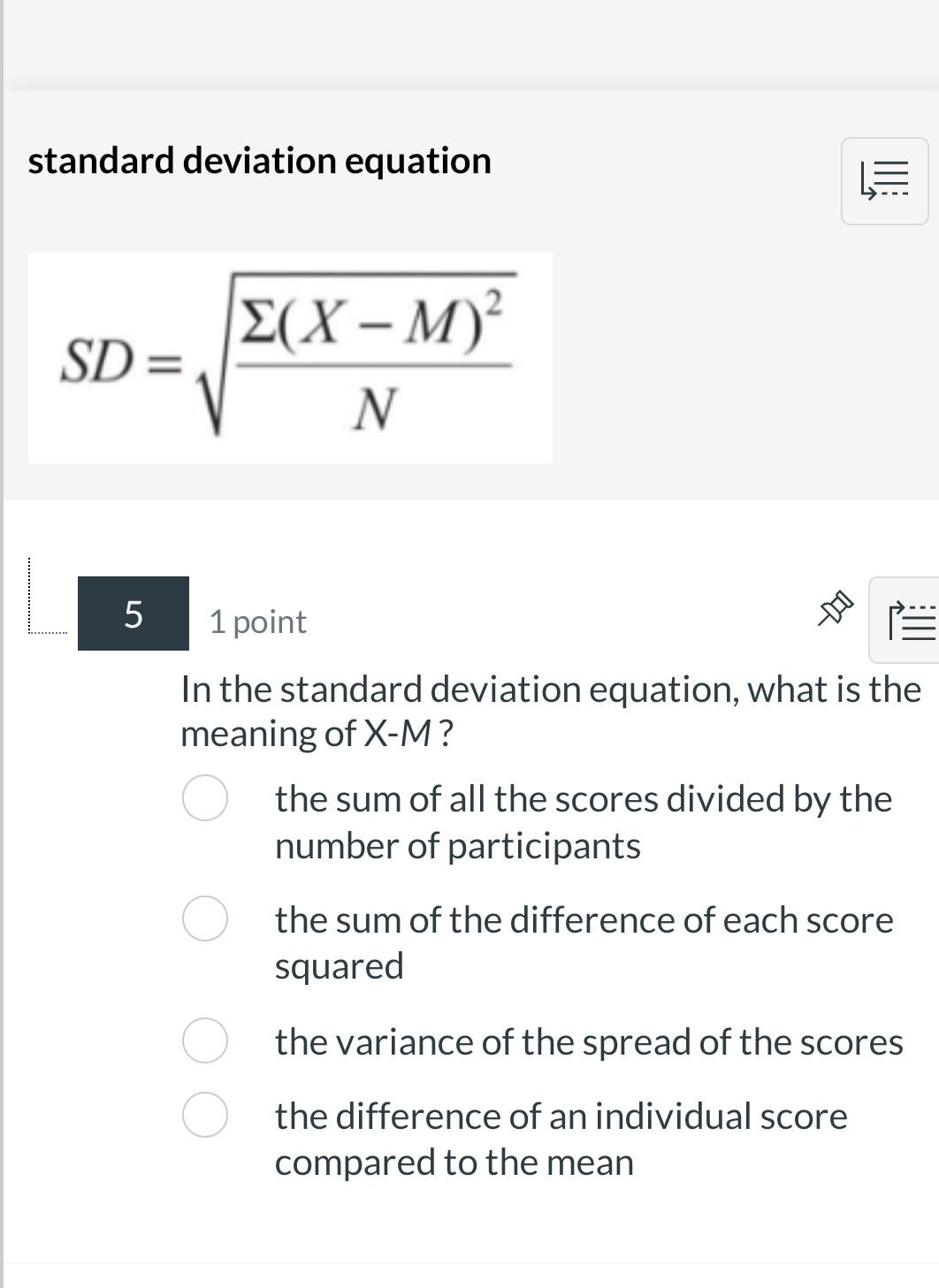 Solved Standard Deviation Equation Sd N∑ X−m 2 1 Point In