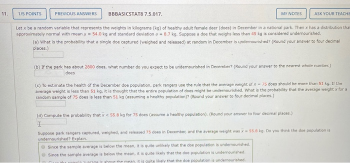 Solved 1/5 POINTS PREVIOUS ANSWERS BBBASICSTAT8 7.5.017. MY | Chegg.com