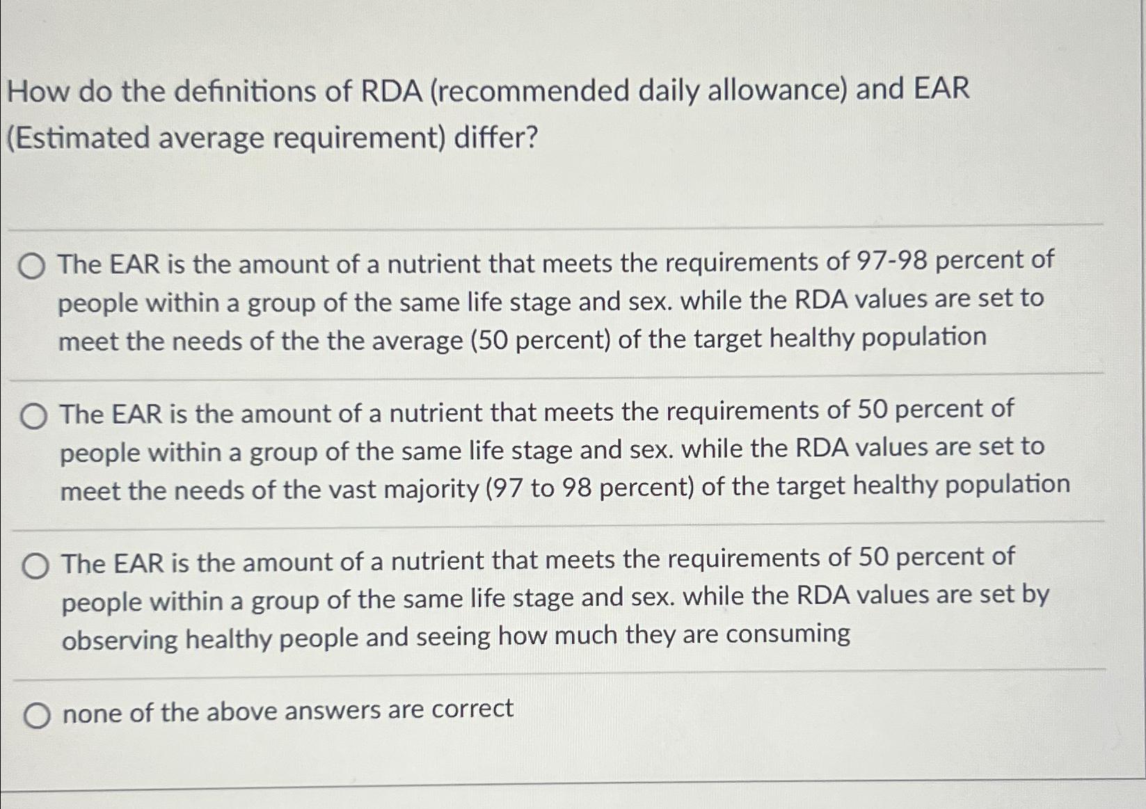 Solved How do the definitions of RDA (recommended daily | Chegg.com