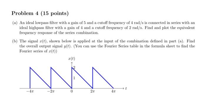 Solved Problem 4 (15 points) (a) An ideal lowpass filter | Chegg.com