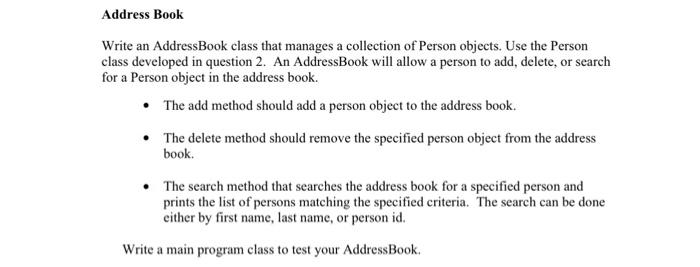Solved Address Book Write an AddressBook class that manages | Chegg.com