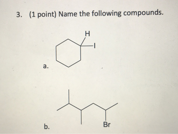 Solved 3. (1 point) Name the following compounds. Br | Chegg.com