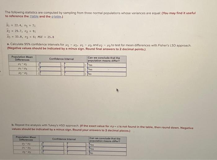 Solved The following statistics are computed by sampling | Chegg.com
