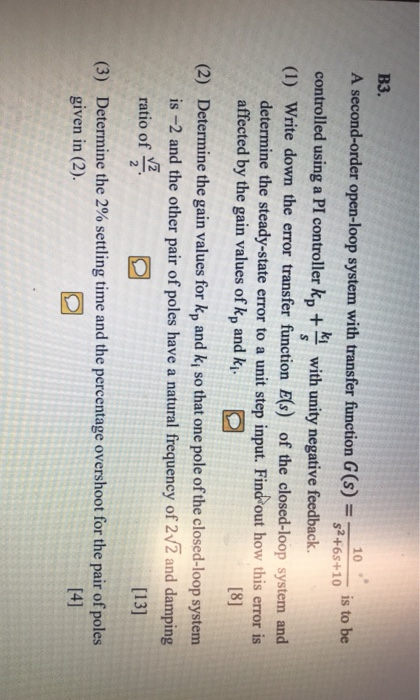 Solved 10 s B3. A second-order open-loop system with | Chegg.com