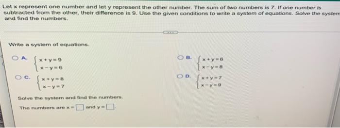 Solved Let x represent one number and let y represent the | Chegg.com