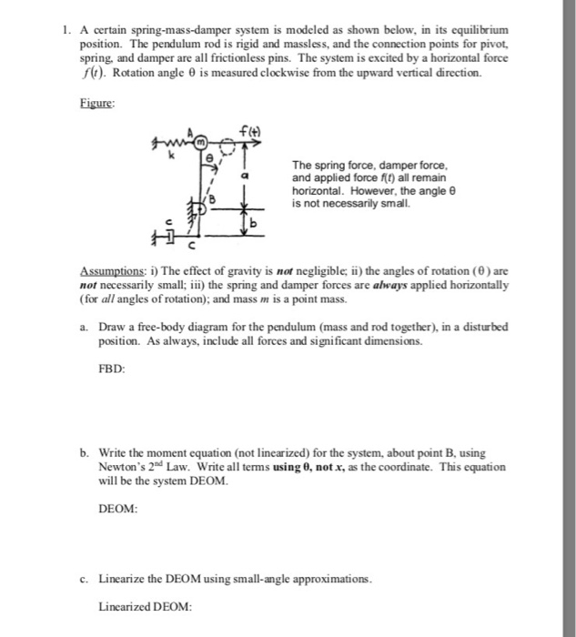 Solved 1. A certain spring-mass-damper system is modeled as | Chegg.com