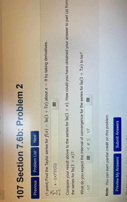 Solved 107 Section 7.6b: Problem 2 Previous Problem List | Chegg.com