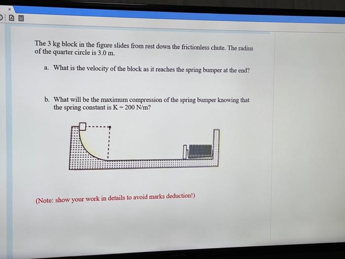Solved The 3 kg block in the figure slides from rest down | Chegg.com