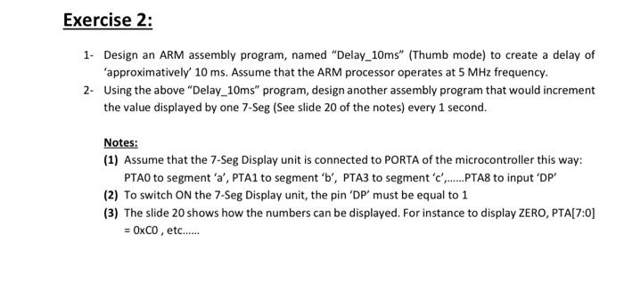 1- Design an ARM assembly program, named "Delay_10ms" | Chegg.com