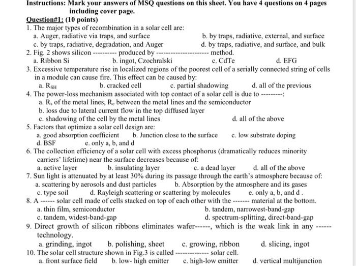 Solved Instructions: Mark your answers of MSQ questions on | Chegg.com