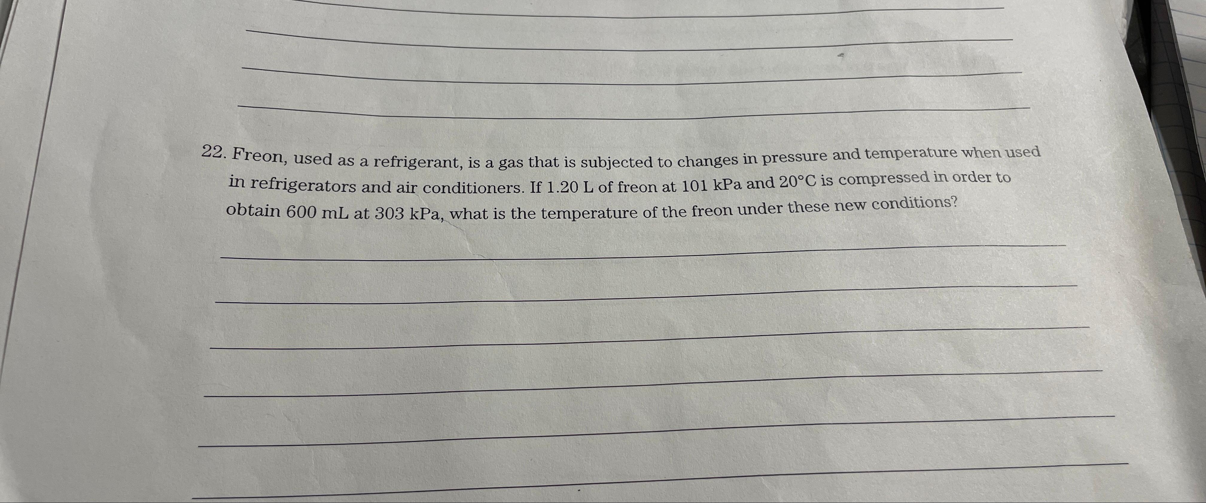 Solved Freon, used as a refrigerant, is a gas that is | Chegg.com