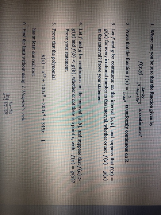 Solved Advanced Calculus (homework 2) Name: 1. Where can you | Chegg.com