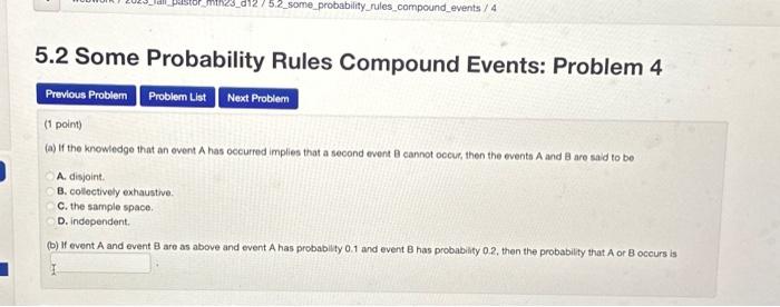 Solved 5.2 Some Probability Rules Compound Events: Problem 4 | Chegg.com