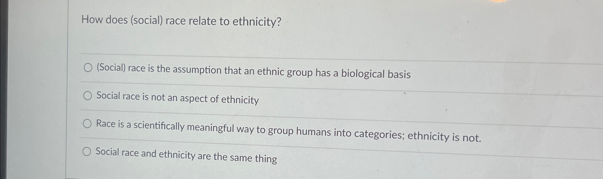 Solved How does (social) ﻿race relate to ethnicity?(Social) | Chegg.com