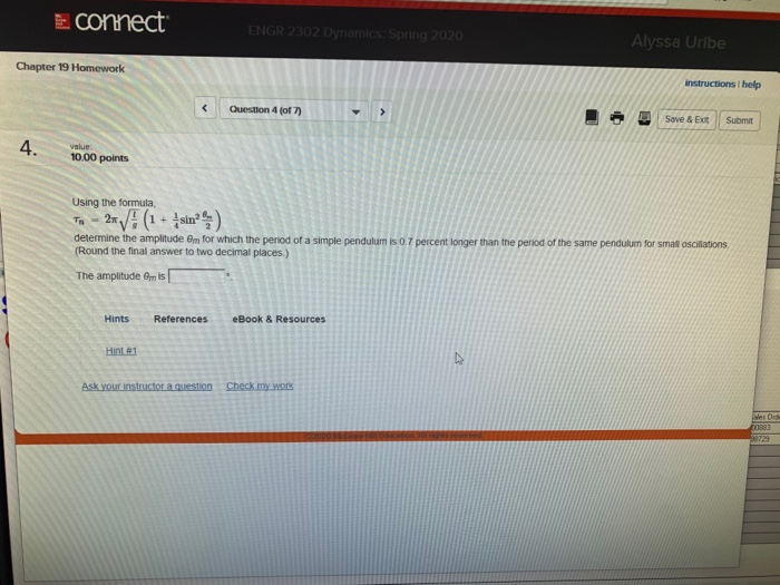 Solved E connect ENGR 2302 Dynamics Spring 2020 Alyssa Uribe | Chegg.com