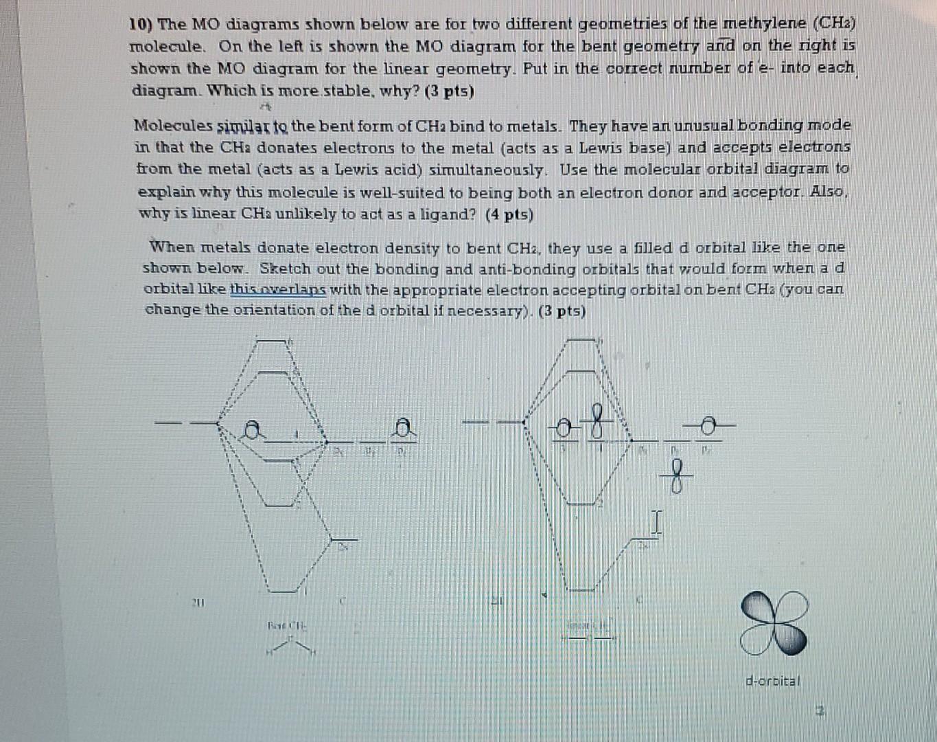 Solved 10) The MO diagrams shown below are for two different | Chegg.com