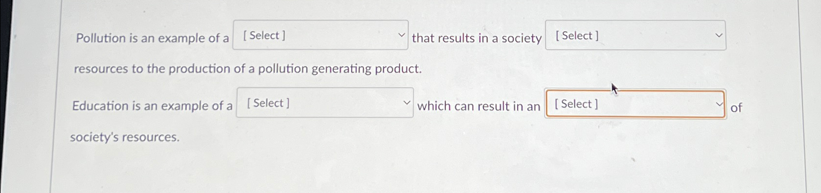 Solved Pollution is an example of a that results in a | Chegg.com