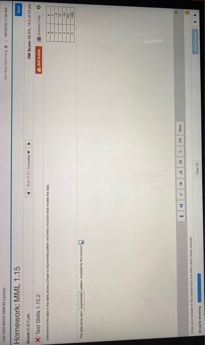 Solved Fall 2020 MATH 0900-92 Carison Gio Màu Me War | 091 | Chegg.com