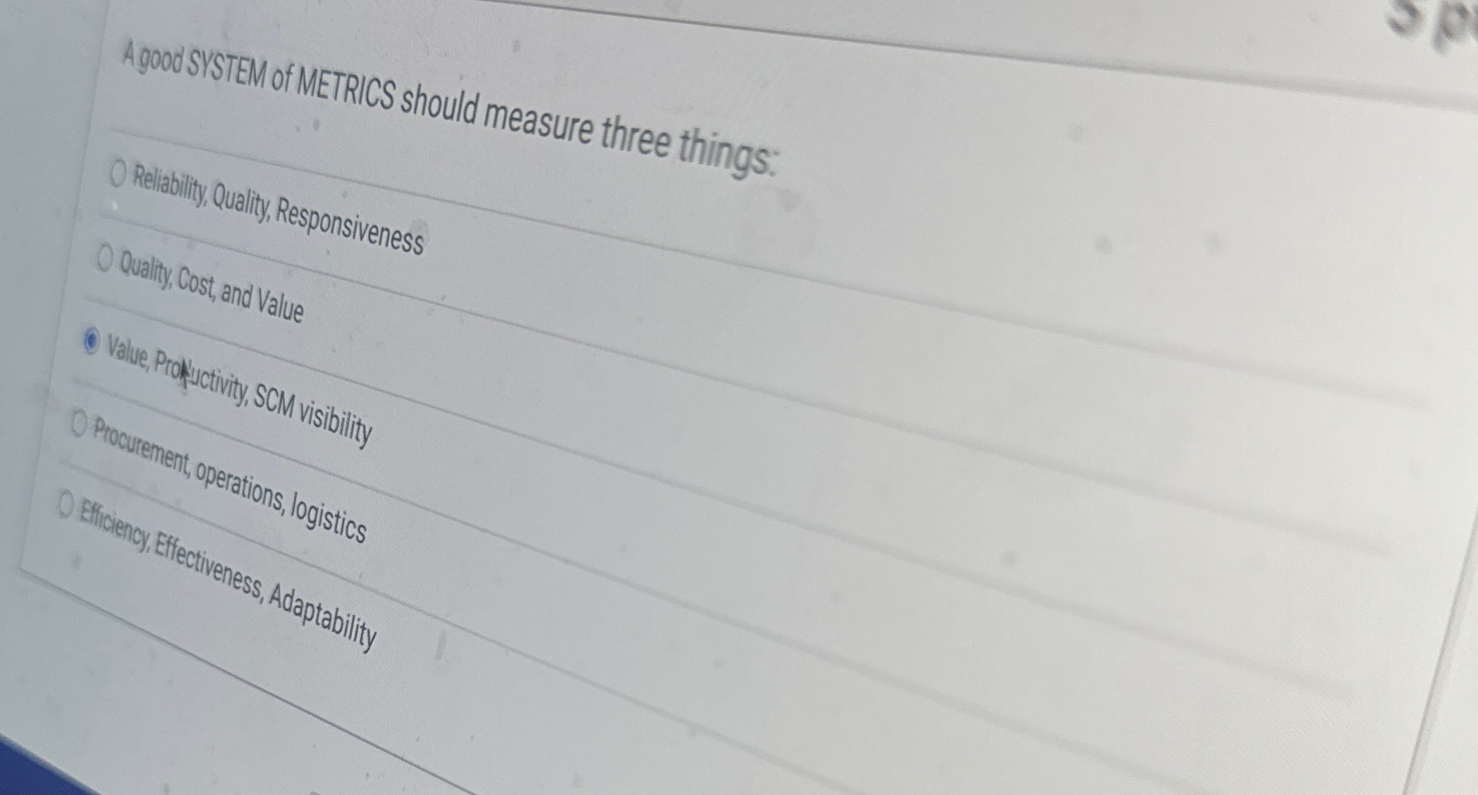 Solved A good SYSTEM of METRICS should measure three | Chegg.com