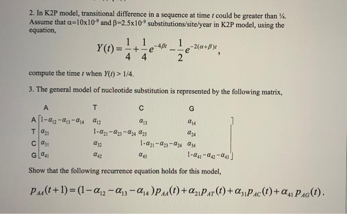 Solved 2. In K2P model, transitional difference in a | Chegg.com
