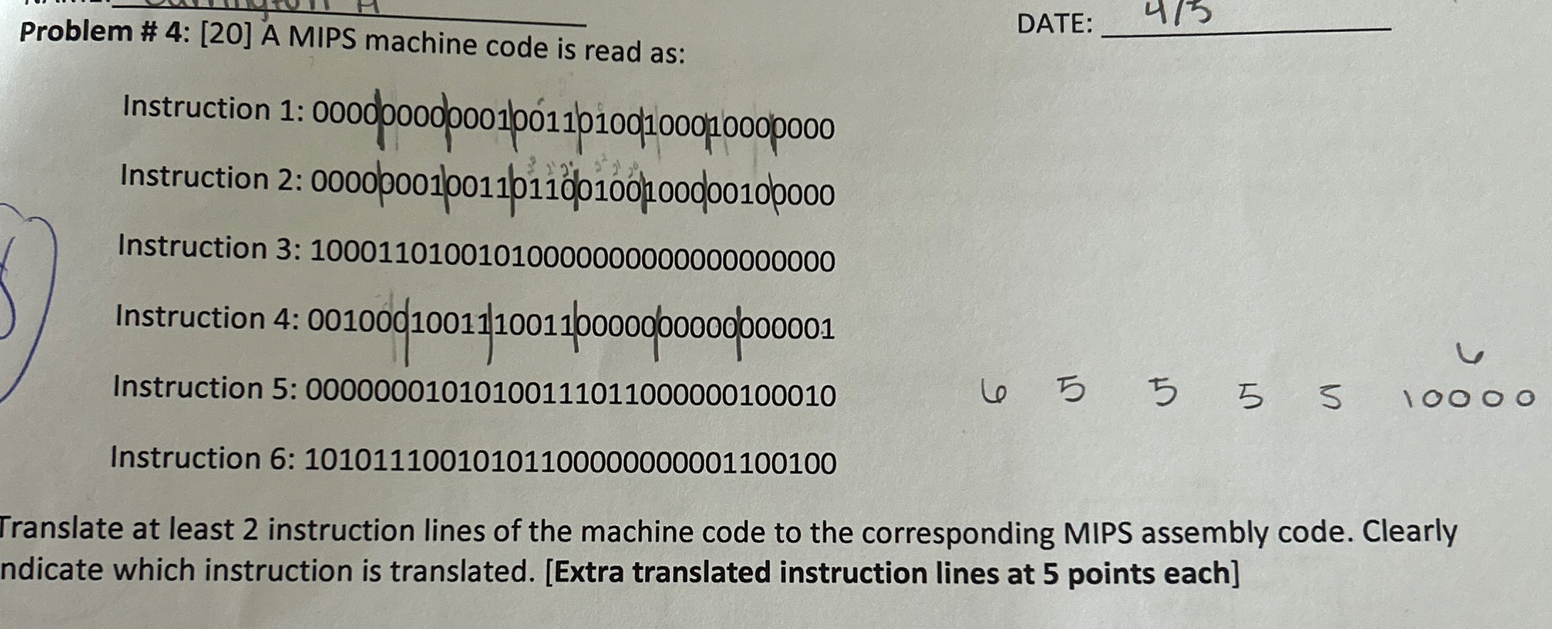 Solved Problem # 4: [20] ﻿A MIPS machine code is read | Chegg.com