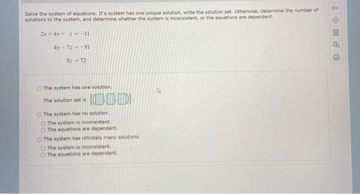 Solved Solve the system. If the system has one unique | Chegg.com
