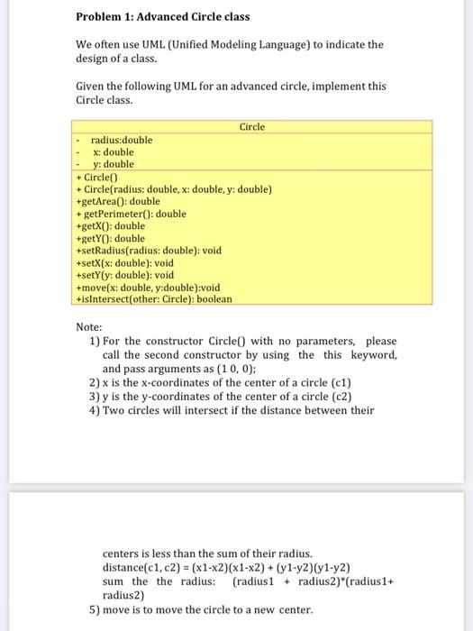 Solved Problem 1 Advanced Circle Class We Often Use Uml 9675