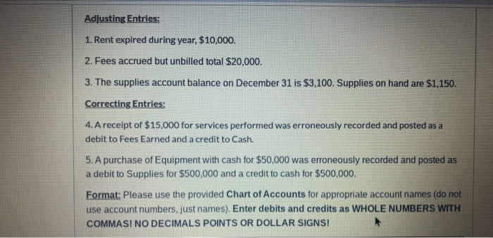 Solved Adjusting Entries: 1. Rent expired during year, | Chegg.com