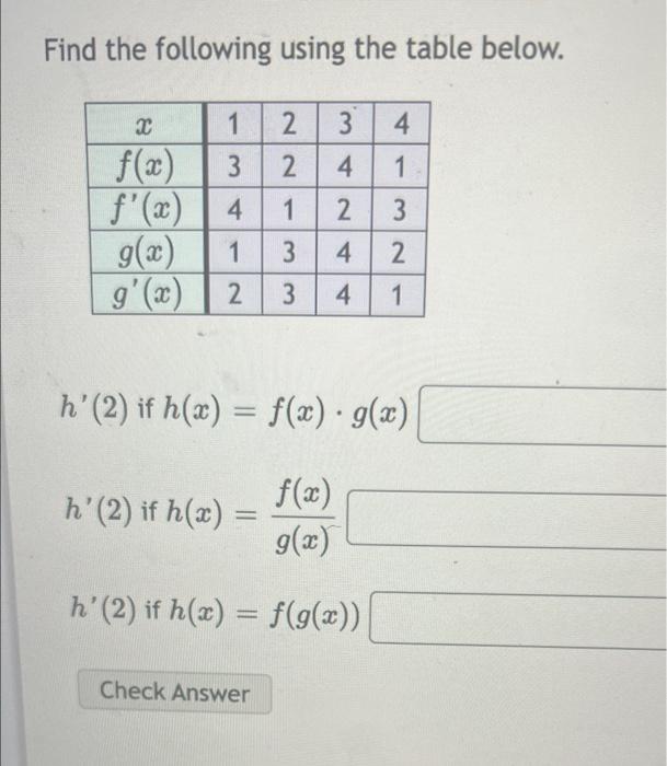 Solved Find the following using the table below. 1 2 3 4. 1 | Chegg.com
