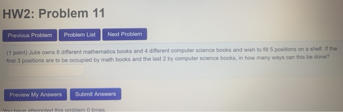 Solved HW2: Problem 11 Previous Problem Problem List Next | Chegg.com
