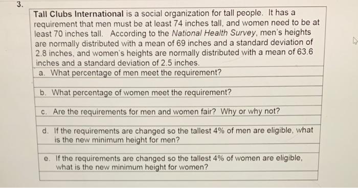 Solved 3. Tall Clubs International is a social organization | Chegg.com