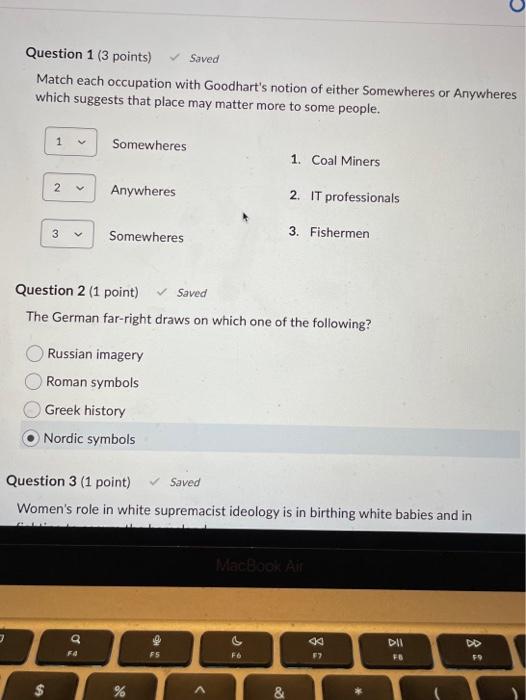 3 Question 1 (3 points) Saved Match each occupation | Chegg.com