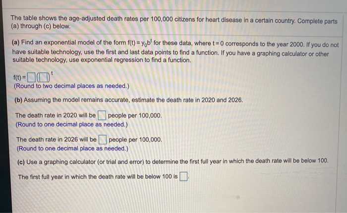 Solved The table shows the age-adjusted death rates per | Chegg.com