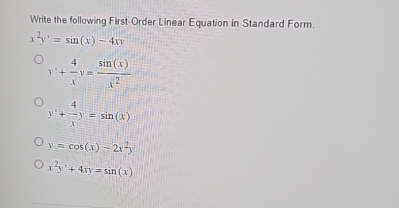 Solved Write the following First-Order Linear Equation in | Chegg.com