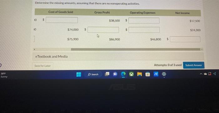 Solved Determine the missing amounts, assuming that there | Chegg.com