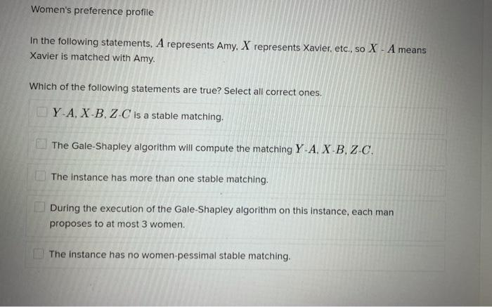 Solved Consider the instance of the Stable Matching Problem | Chegg.com