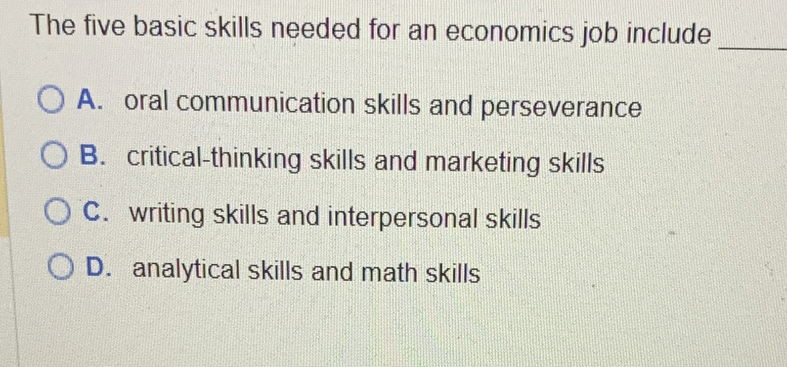 Solved The five basic skills needed for an economics job | Chegg.com