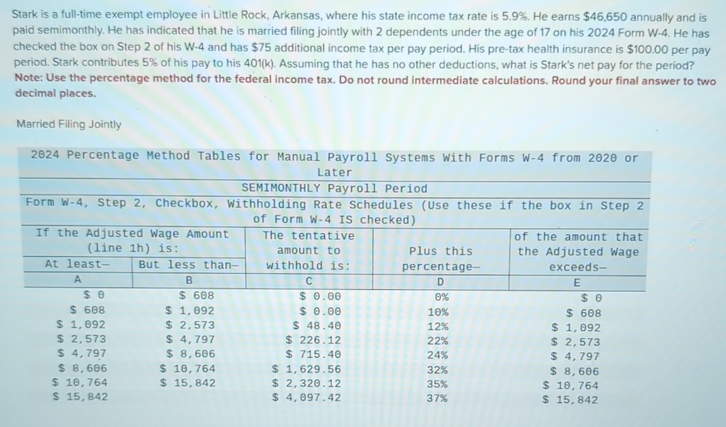Solved Stark is a full-time exempt employee in Little Rock, | Chegg.com