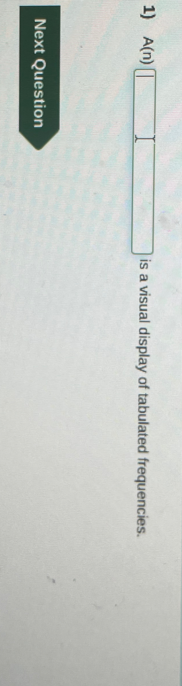 Solved A(n) ﻿is a visual display of tabulated frequencies. | Chegg.com