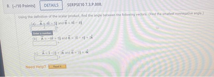 Solved Using the definition of the scalar product, find the | Chegg.com