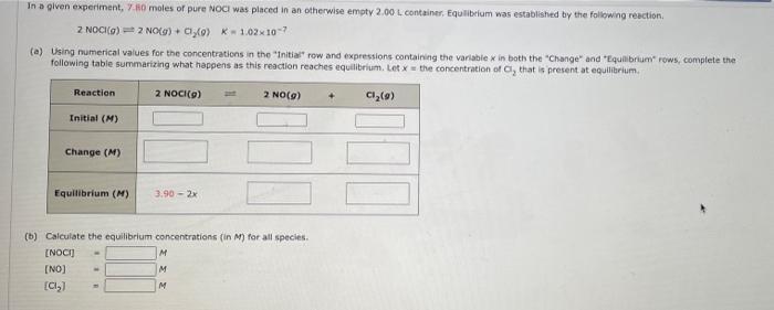 Solved In a given experiment, 7.0 moles of pure NOCI was | Chegg.com