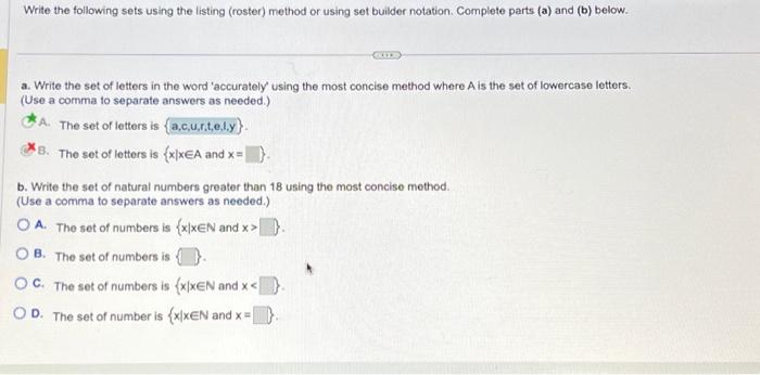Write the following sets using the listing (roster) | Chegg.com