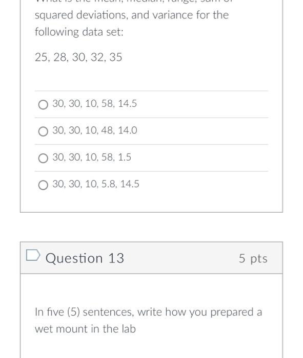 Solved squared deviations, and variance for the following | Chegg.com