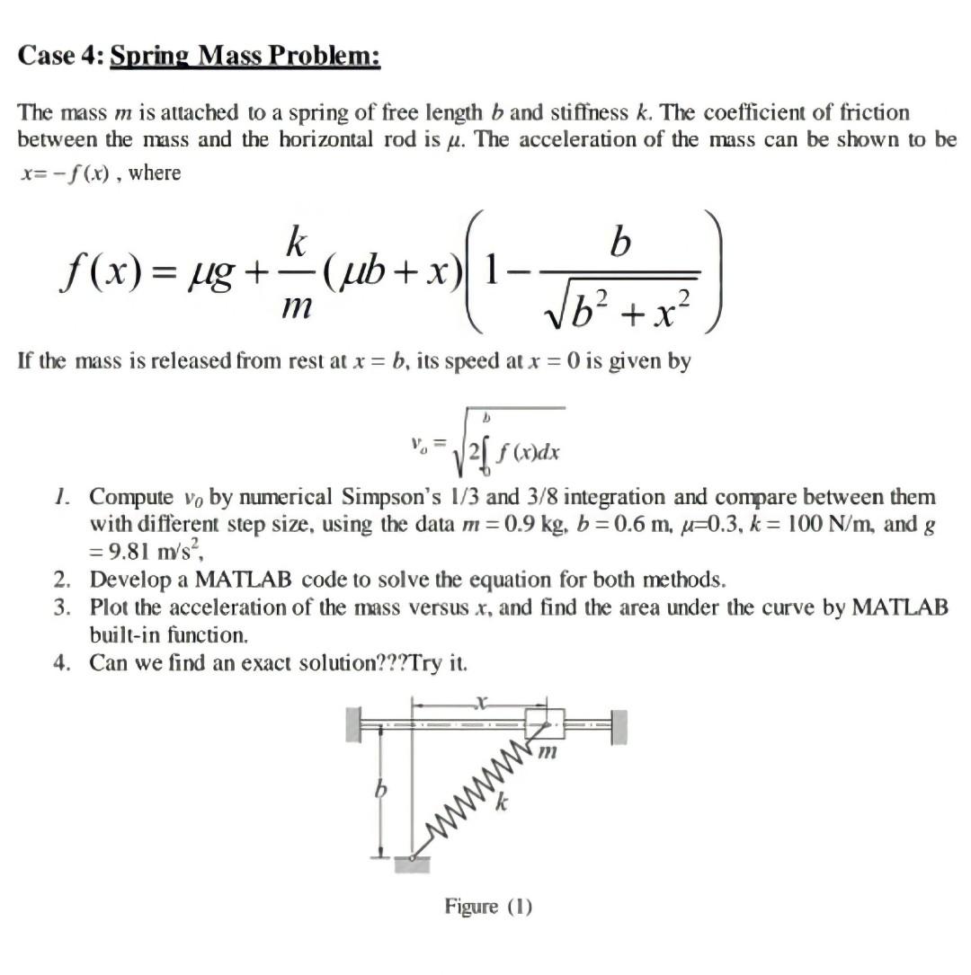 Solved Case 4: Spring Mass Problem: The mass m is attached | Chegg.com