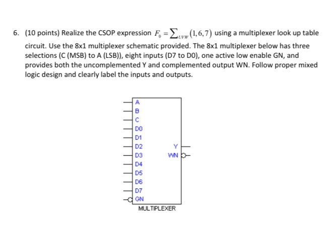 Solved 6. (10 points) Realize the CSOP expression F, = | Chegg.com