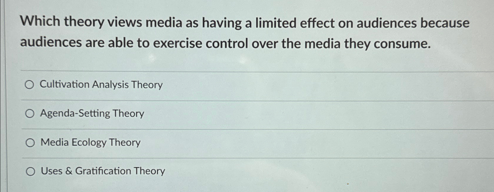 Solved Which theory views media as having a limited effect | Chegg.com