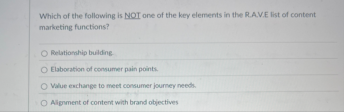Solved Which of the following is NOT one of the key elements | Chegg.com
