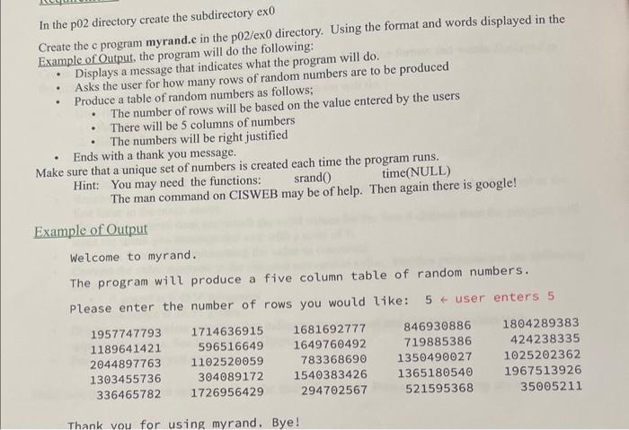 Solved In the p02 directory create the subdirectory ex 0 | Chegg.com