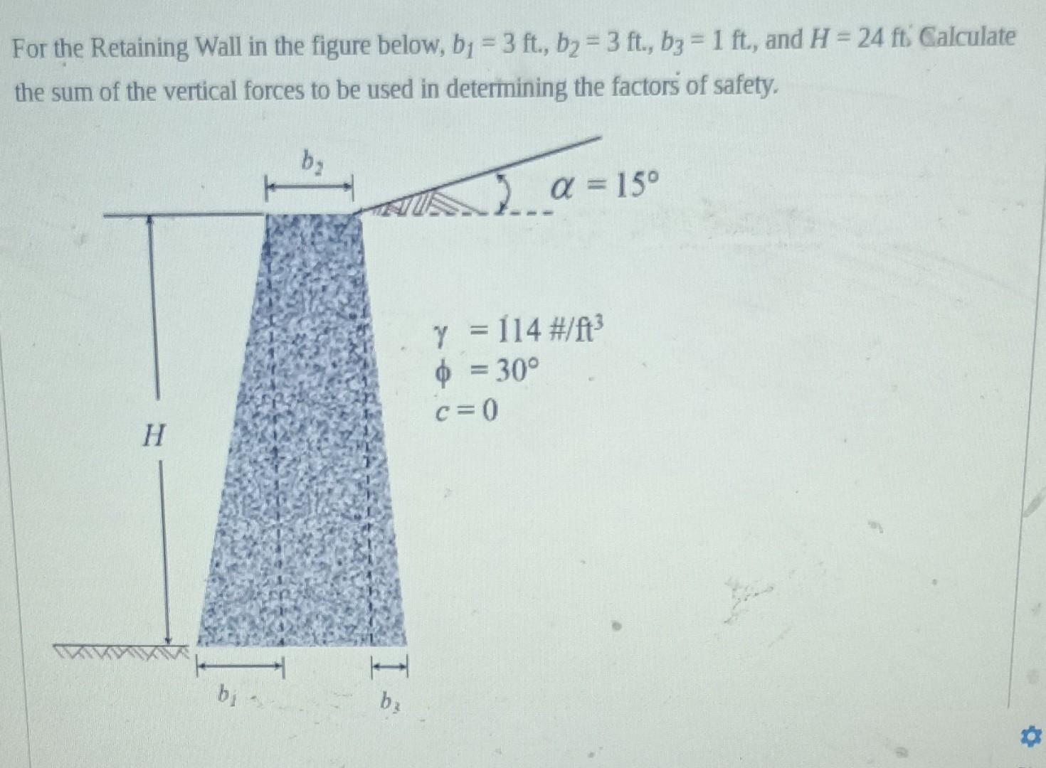 Solved For the Retaining Wall in the figure below, | Chegg.com