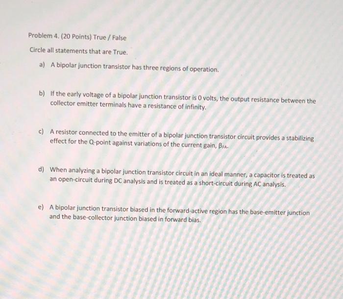 Solved Problem 4.(20 Points) True / False Circle all | Chegg.com